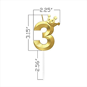 Number 3 Birthday Candle 3D Crown Designed Cake Topper Decorations for Three Years Old Happy Birthday Candles Anniversaries (Crown-3, Gold)