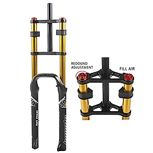 Syvrac Bike Suspension Fork 26" for Mountain Bike DH Air Double Shoulder Downhill Rappelling Shock Absorber Straight Tube Ultralight Bicycle Shock Absorber Rebound Adjust (Gold)