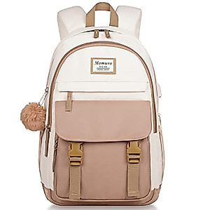 MOMUVO Backpacks for Girls, 15.6 Inch Laptop School Bag Cute College Backpack Large Bookbags for Teens Women Students Anti Theft Travel Daypack (Khaki & Beige)