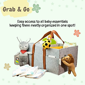 SanYeth Minimalist Grey Felt Diaper Caddy - Organizer Basket for Car, Nursery & Travel - 3 Compartment, Portable, Neutral Gift for Baby Boy or Girl