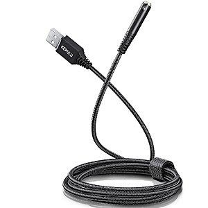 Long Nylon Braided USB Aux Adapter, 4ft/1.2m USB to Audio Jack, Smart Chip, 99.99% 4N OFC, TRRS External Sound Card for PC, Headphone Jack, 4-Pole Microphone, PS5 PS4 and More -Kepulu Pro Audio Line