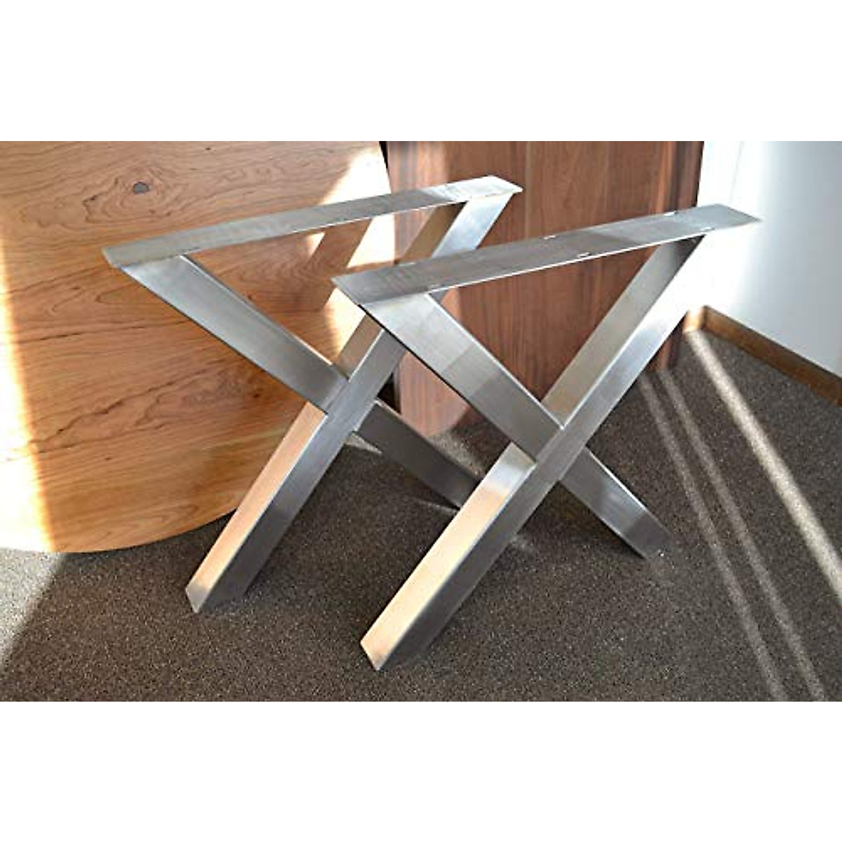Brushed Stainless Table Legs, X-Frame Style - Any Size