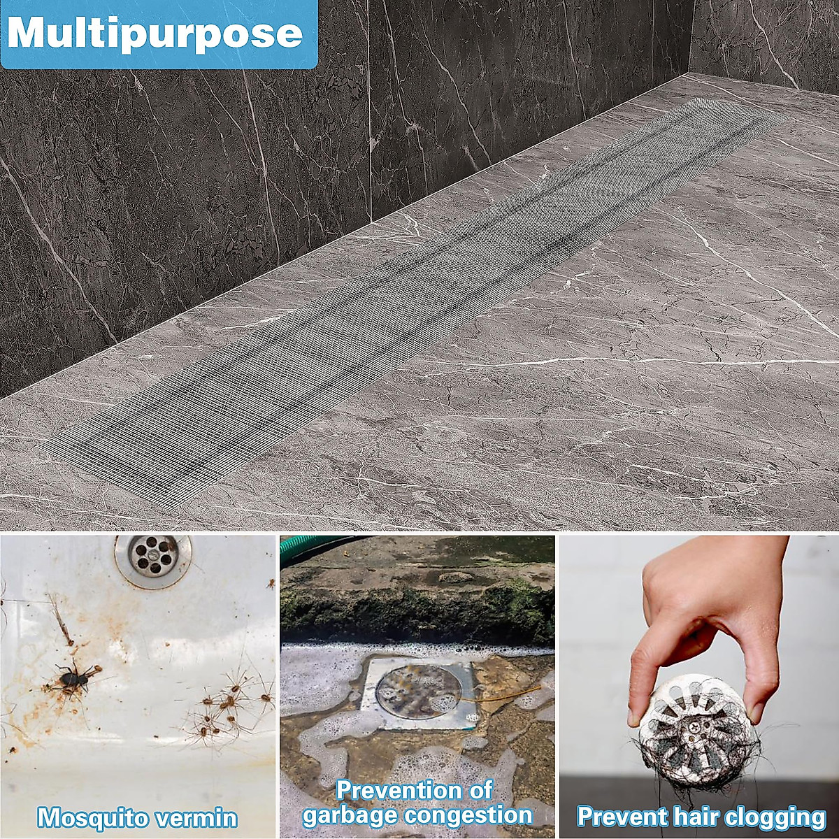 4.72in*13ft Widen Disposable Shower Drain Hair Catcher, Cutable Shower Drain Hair Catcher That Can be Cut to Fit Any Size, Easily Covering Round, Square, and Rectangular Floor Drains. (1, 4.72in*13ft)