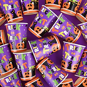 Gatherfun Halloween Party Supplies Witch and Pumpkin Disposable Paper Cups for Halloween Party Trick or Treat Party Decorations, 9 oz, 50 Pack