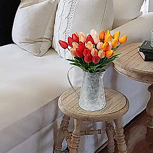 10 Pcs Orange Tulips Artificial Flowers Real Touch Fake Tulips Fake Flowers for Decoration 13.5" Faux Tulips Faux Flowers Bulk Artificial Tulips Flowers for Vase Centerpieces Home Wedding Bouquet