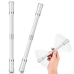 2 Pieces Spinning Pen Rolling Finger Rotating Pen Gaming Trick Pen Mod with Tutorial No Pen Refill Stress Releasing Brain Training Toys for Kids Adults Student Office Supplies (White and Silver)