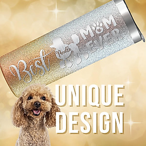 Onebttl Dog Mom Gifts, Dog Lover Gifts for Women, Best Dog Mom Ever, 20 oz Glitter Silver-Gold Insulated Tumbler - Poodle Mom