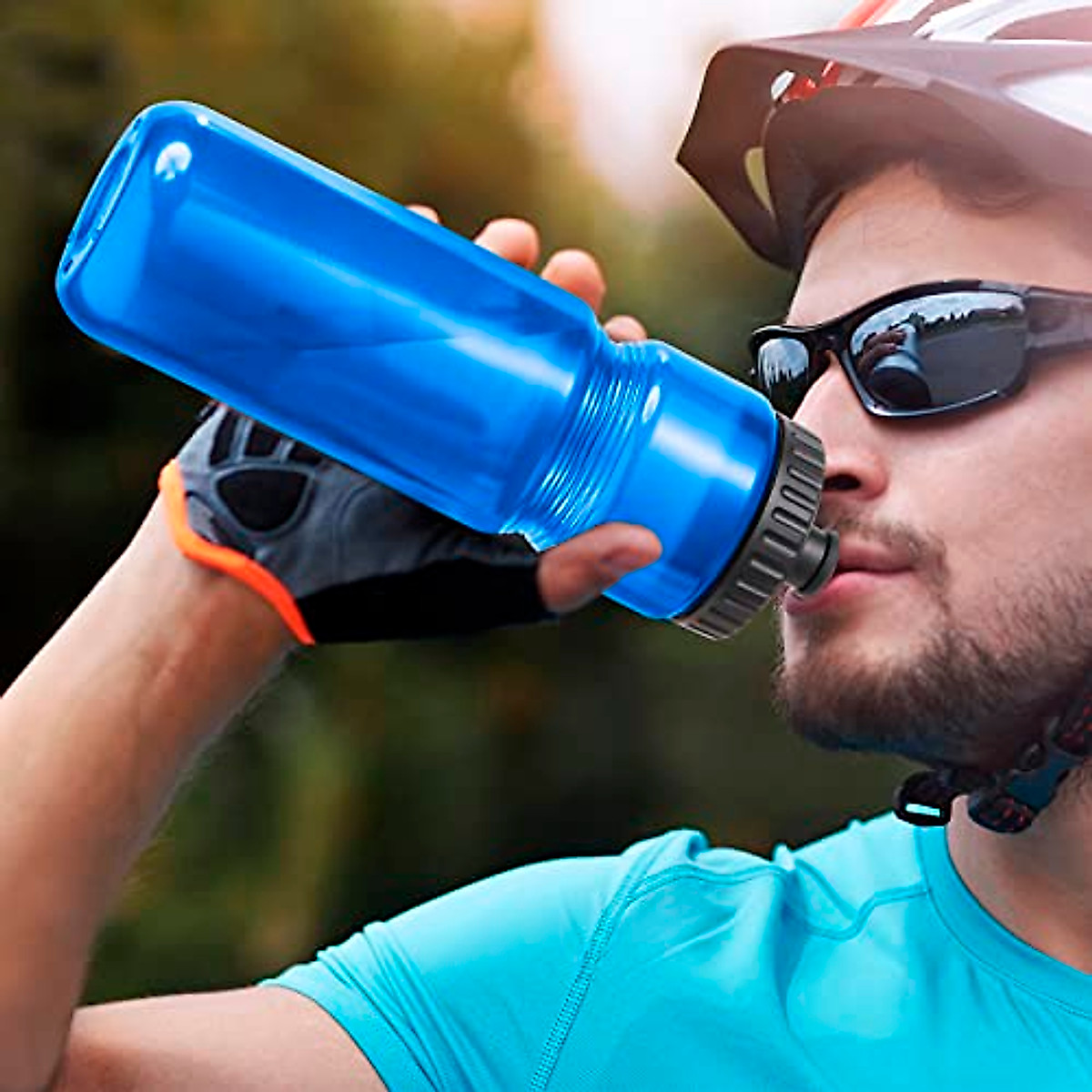 Mimorou 12 Pack 25 Oz Sports Water Bottles, Plastic, Blue, Reusable, Leakproof, Lightweight, BPA Free, for Travelling, Yoga, Cycling, Fishing, Basketball, Hiking