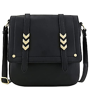 ALYSSA Double Compartment Large Flapover Crossbody Bag (Black)