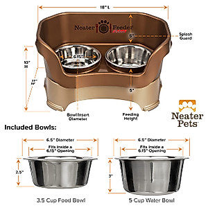 Neater Feeder - Deluxe Model - Mess-Proof Dog Bowls (Medium, Bronze) - Made in USA - Elevated, No Spill, Non-Tip, Non-Slip, Raised Stainless Steel Food & Water Pet Bowls