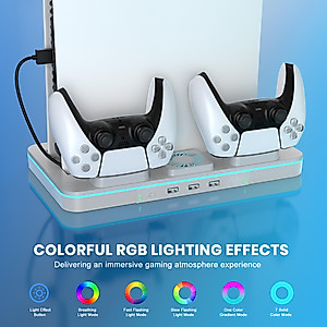CODOGOY Upgraded PS5 Cooling Stand with Controller Charger, Cooling Station for PS5 Disc & Digital Editions, 2 Levels Adjustable Fans Speed, PS5 Charging Docking Station with 3 USB Ports (White)