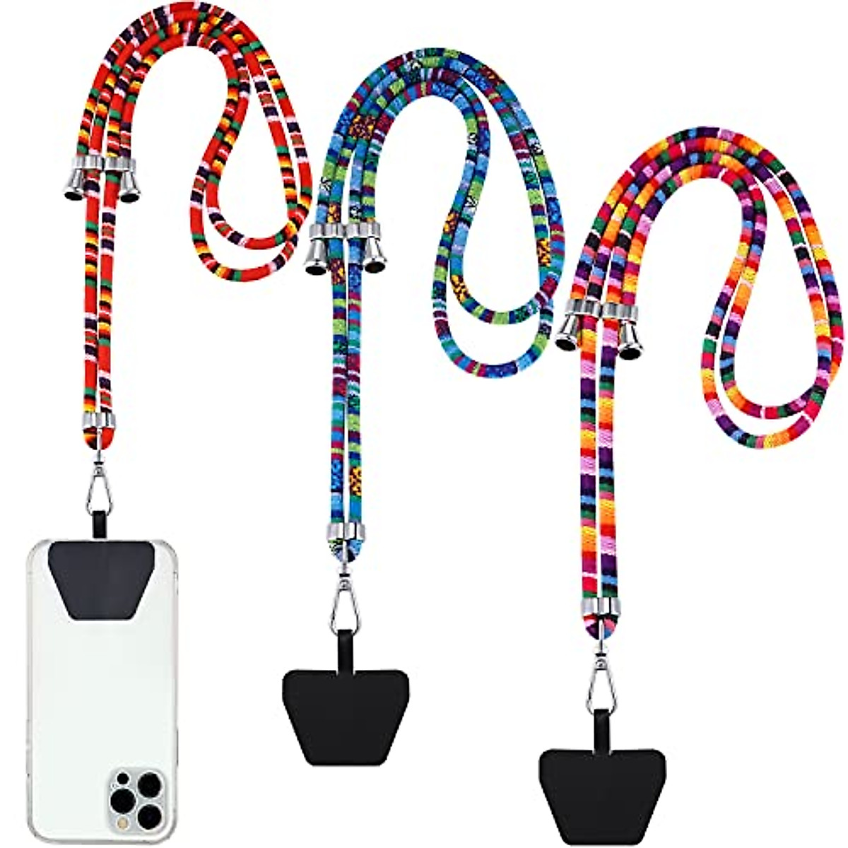Flutesan 3 Sets Phone Lanyards Universal Cell Phone Crossbody Lanyard with Phone Patch Tab Adjustable Size Boho Rope