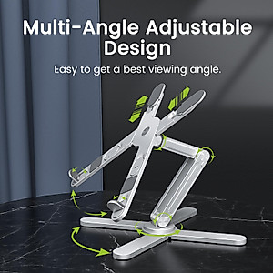 Lepow Portable Monitor Stand for Desk, Adjustable Laptop Riser ABS+Silicone Foldable Portable Monitor Holder, Space-Saving and Stable Notebook Stand for Below 15.6” Portable Monitor, Laptops,Tablet