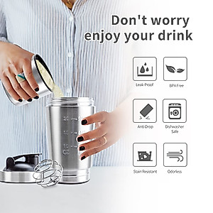 VALESKA Upgraded Shaker Bottle for Protein Mixes, Protein Shaker Bottle(27oz), Shaker Bottle with Storage for Powder, Stainless Steel Shaker Bottle with Wire Whisk, BPA Free, Leak Proof Design