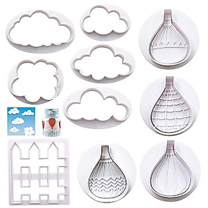 Markeny 10 Pack Cake Fondant Embossing Mold Balloon Cloud Fence Cookie Cutters Biscuit Moulds for Sugarcraft Fondant Baking Mold Cupcake Decorating