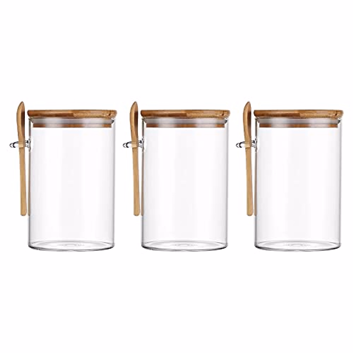LUZLED Set of 3 Airtight Glass Jars with Bamboo Lids and Spoons, 16oz Glass Storage Containers with Lids Clear Food Storage Containers Food Jars Canisters for Kitchen Sugar Salt Coffee Beans
