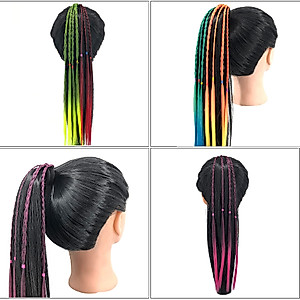 12 Pieces Colored Braids Hair Extensions with Rubber Bands Rainbow Braided Synthetic Hairpieces Ponytail Hair Accessories for Women Kids Girls Party Highlights Cosplay Dress Up