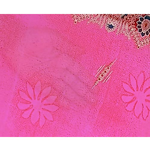 Peegli Vintage Pink Saree Floral Printed Dress Wrap Fabric Silk Blend DIY Craft Sari