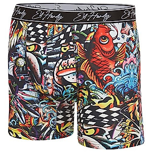 ED HARDY Men's Underwear Boxer Briefs - Comfortable, Breathable, Stylish Design 3 Pack, Dragon, Skulls, Tiger, Medium