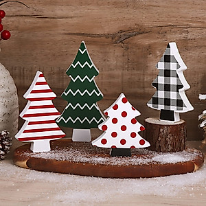 Treory Christmas Table Wooden Sign, 4 Pcs Christmas Tree Rustic Farmhouse Table Decor, Multiple Styles and Sizes Xmas Tree Christmas Tiered Tray Decor for Xmas Winter Holiday Home Decorations