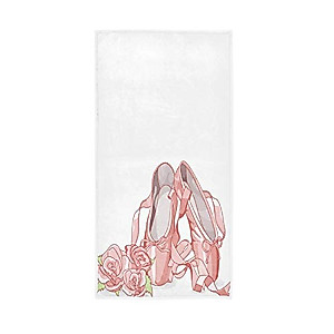 Ballet Dance Shoes with Roses Printed Hand Towel for Bathroom Super Absorbent Cotton Face Towel Multipurpose for Hotel Gym Guest Spa Yoga Home Decorative,30X15inch