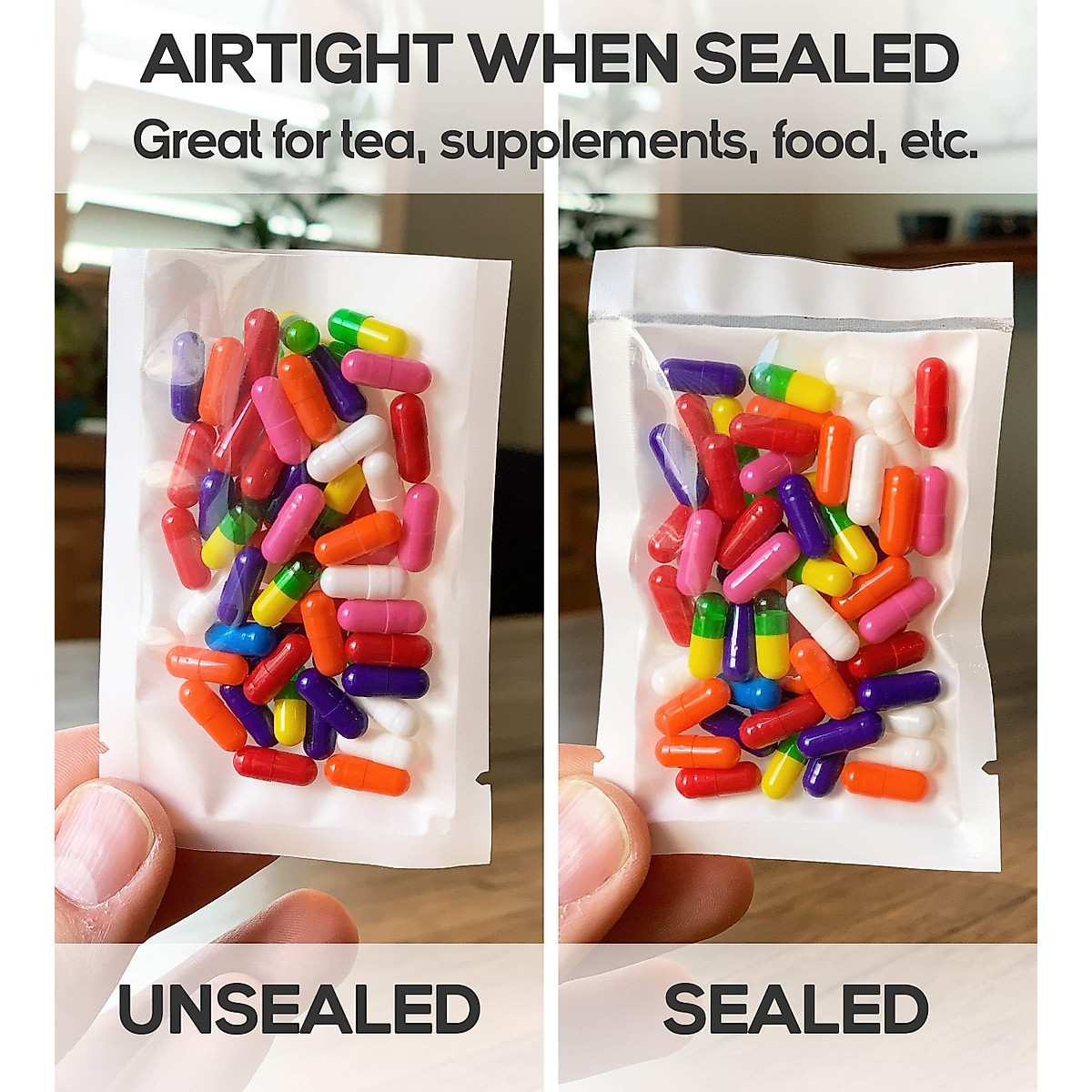 500 Count Mylar Heat Seal Bags - White and Clear Mylar Vacuum Seal Bags - Food Grade Sealable Bags for Packaging and Samples - Small Flat Sample Bags Sealable With Tear Notch (2.5 x 3.5 inch)