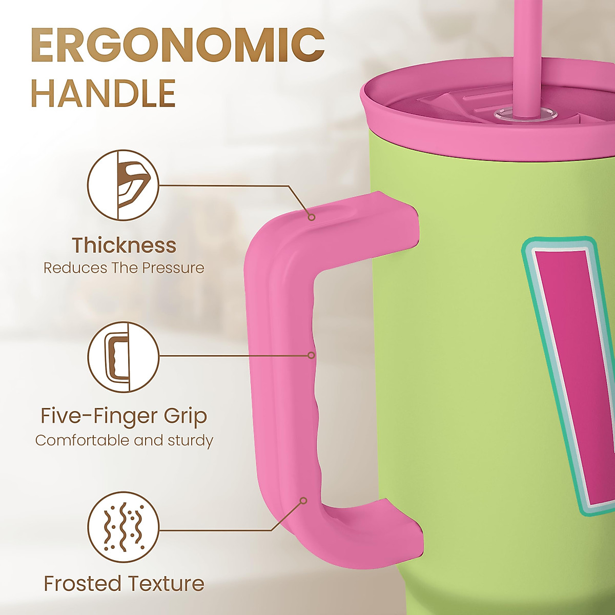 SANDJEST Stainless Steel Slider Tumbler With Handle 40oz & Jewelry Case with Initial V