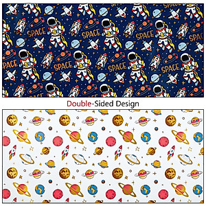 MIMUTI Space Wrapping Paper - Astronaut Gift Wrap Mini Roll - Kids Blue Space Birthday Gift Wrap Roll Boys Wrapping Paper Outer Space Party Favor - 17 in X 33 ft Suitable for Birthdays, Parties