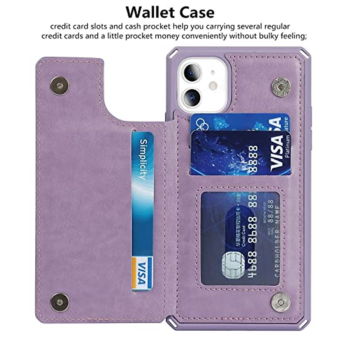 iCoverCase for iPhone 11 Wallet Case with Card Slots Holder and Wrist Strap [RFID Blocking] Embossed Leather Kickstand Magnetic Clasp Shockproof Cover for iPhone 11 6.1 Inch (Heart Purple)