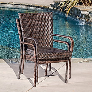 Set of 2 Stackable Outdoor Brown Wicker Dining Chairs