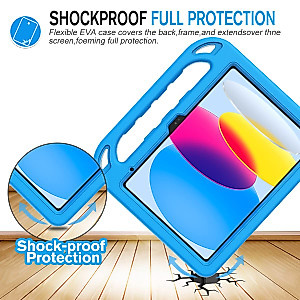SUPNICE iPad 10th Generation Case for Kids, iPad 10.9 Inch Case with Built-in Screen Protector, Durable Lightweight Shockproof Handle Stand Child Cover Case for iPad 10th Gen 2022 Release - Blue