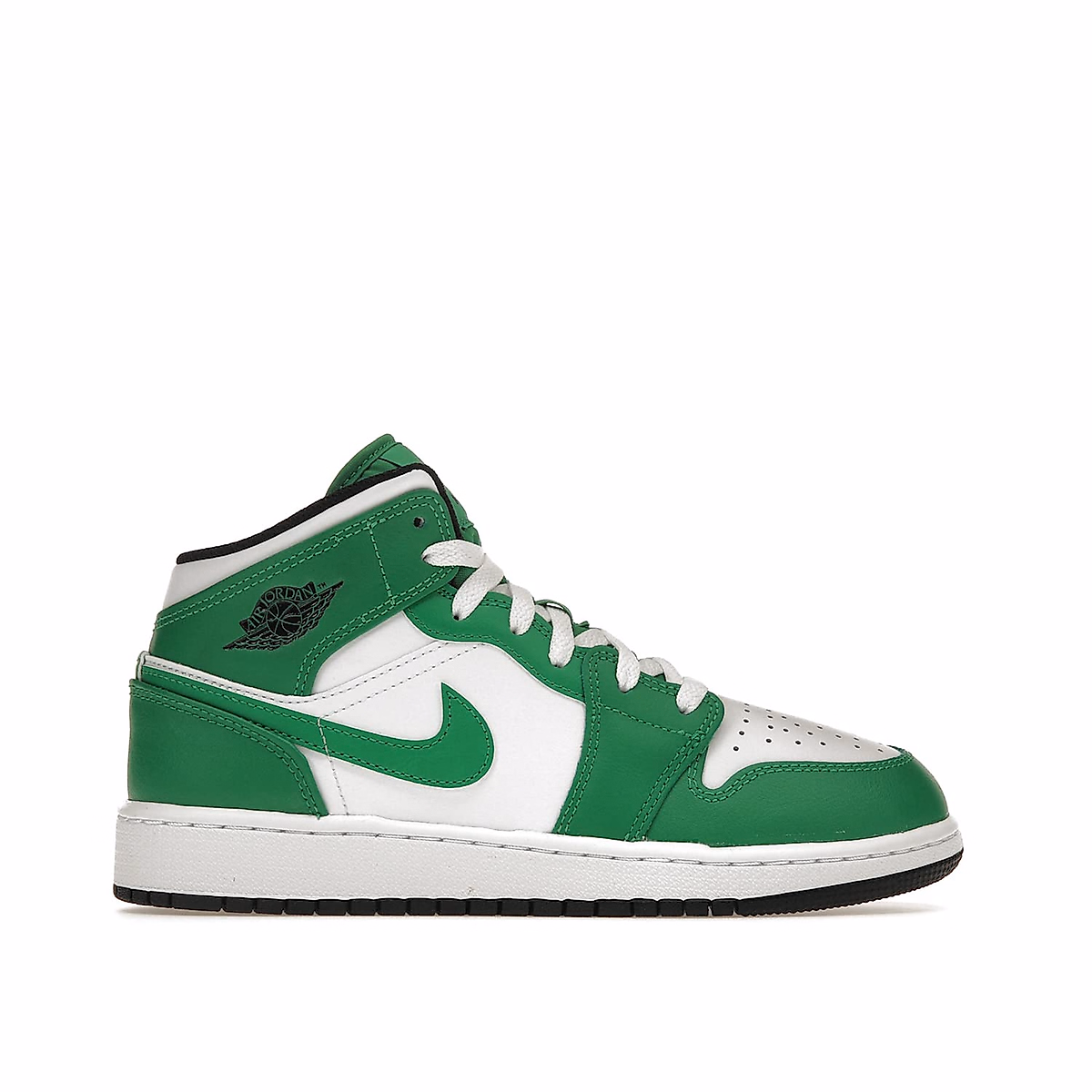 Nike Jordan Air 1 Mid Big Kids' Shoes Size- 4,Lucky Green/Black-white