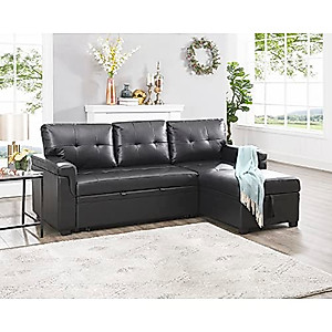 Naomi Home Modern Sectional Sofa with Storage Chaise Black/Air Leather