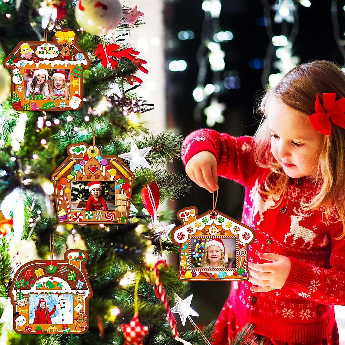 Funrous Christmas Picture Frame Box Ornaments Hanging Decorations DIY Craft Set for Tree Xmas Party (24 Pcs)