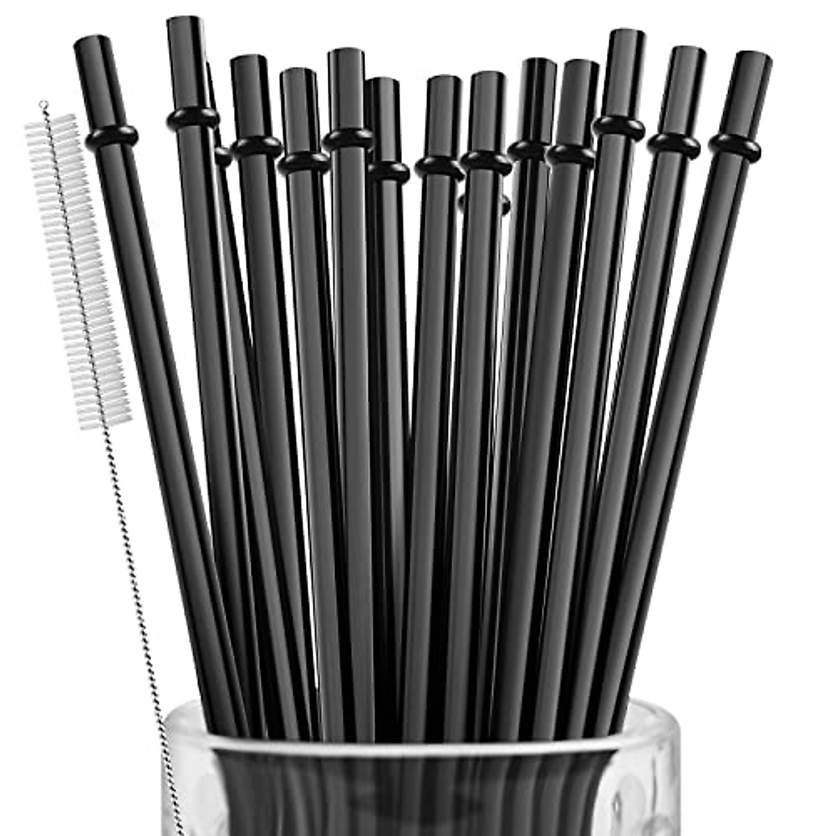 15 Pieces 11 Inch Black Reusable Plastic Replacement Drinking Straws, Fit for 24 oz 32oz 40oz Mason Jars, Tumblers, Extra Long Unbreakable Drinking Straws with Cleaning Brush, BPA Free