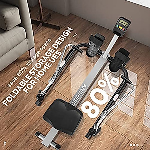 ANCHEER Rowing Machine, Hydraulic Rowing Machines for Home Use Foldable with 12 Resistance Levels & Upgraded LCD Monitor, 290LBS Loading Capacity for Full Body Cardio Exercise