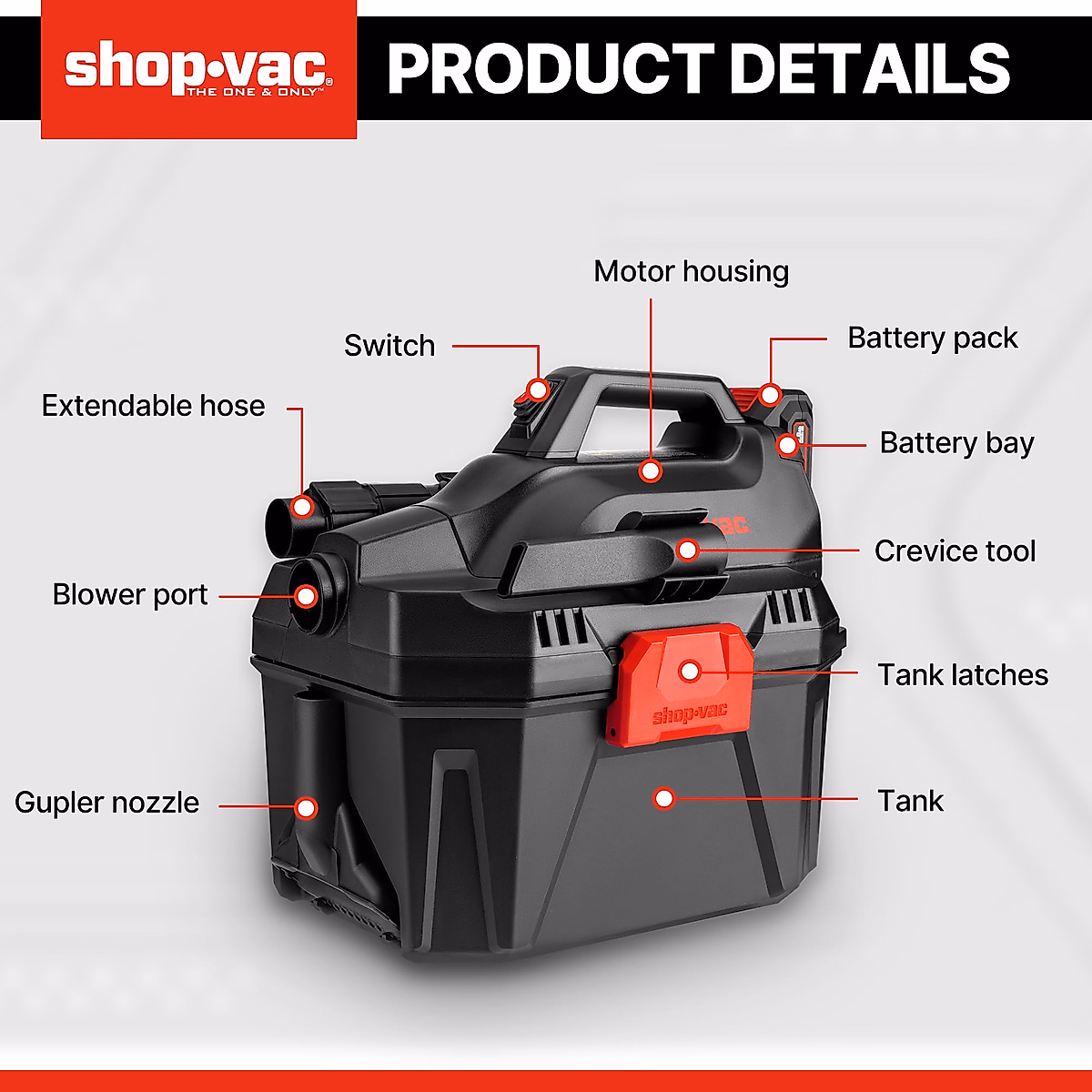 Shop-Vac 20V Cordless Wet/Dry Vacuum, 3-in-1 Portable Shop Vacuum Cleaner, Detachable Blower, Battery and Charger Included, Ideal for Jobsite, Garage, Car & Workshop