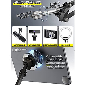 CACENCAN Phone Holder for Bed, Magnetic Phone Stand for Desk, 360° Rotation, MagSafe Cell Phone Stand, Clip Mountable Tablet Stand for Bed, Mic Boom Arm, Compatible with All Phone, Tablets-Space Black