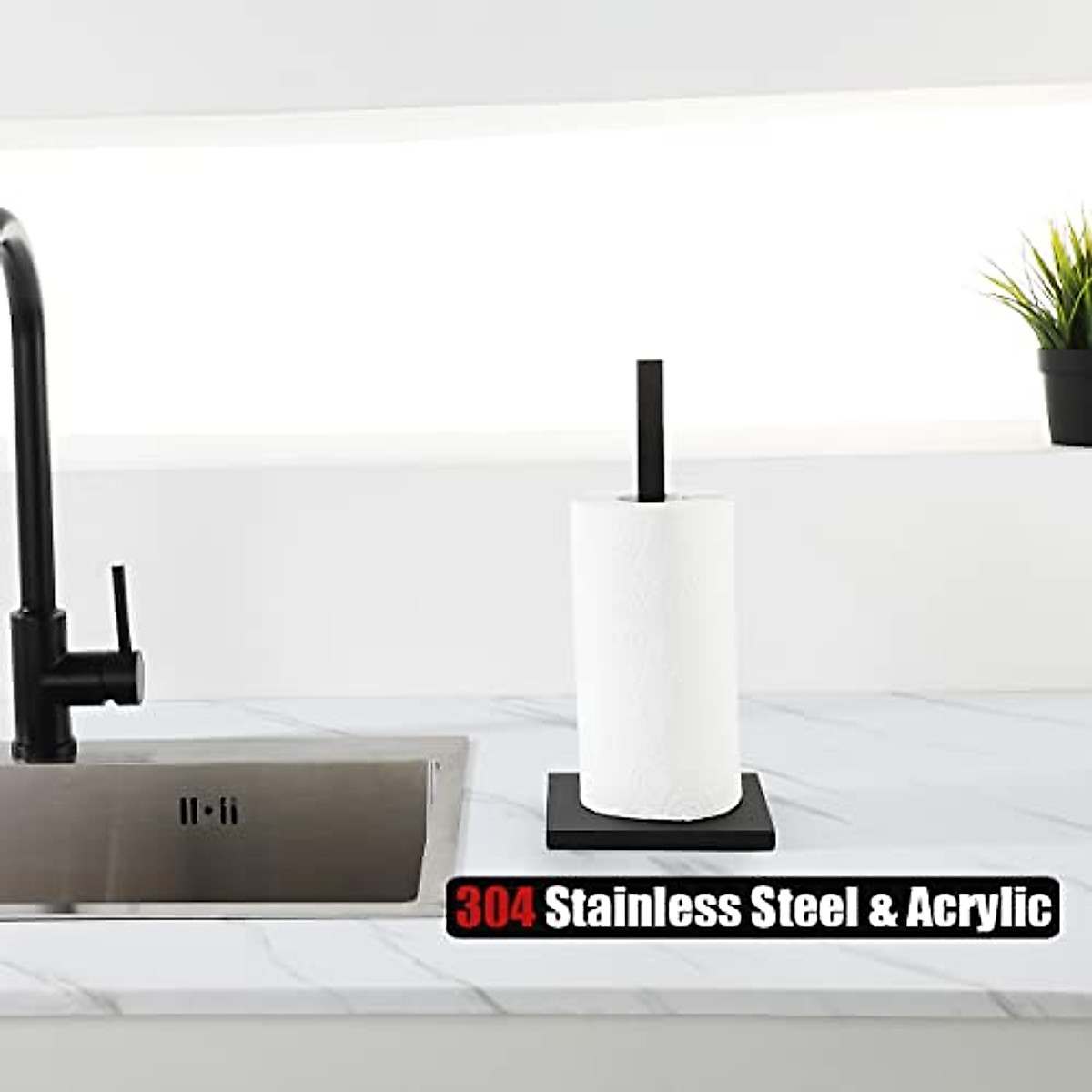 JQK Paper Towel Holder Stand Black, 304 Stainless Steel Kitchen Free Standing Countertop Paper Towel Dispenser Fits Standard and Jumbo Size, PTH240-PB