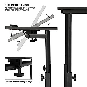 MoNiBloom Mobile Desk Workstation Height Adjustable Rolling Laptop Stand Table with Wheels for Home Office Laptop Cart, Computer Desk, Black