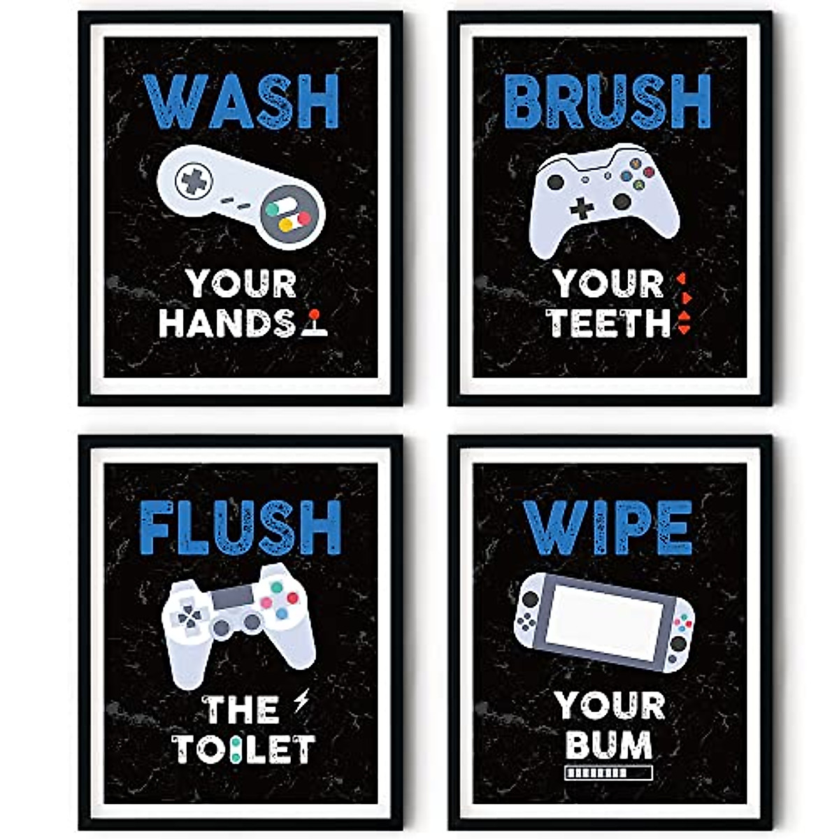 FALJIOK Gamer Bathroom Wall Art Decor Poster Prints, Gaming Wall Decor Video Game Controller for Boys Kids Son Gamer Bathroom Decorations (8"x10"x4 Unframed)