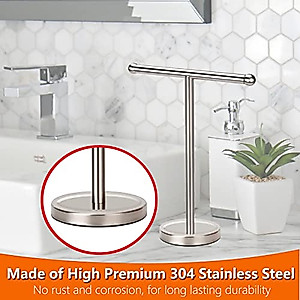Hand Towel Holder Stand with Heavy Stainless Steel Base, T-Shape Towel Rack, Free-Standing Towel Holder Countertop for Bathroom (Brushed Nickel)