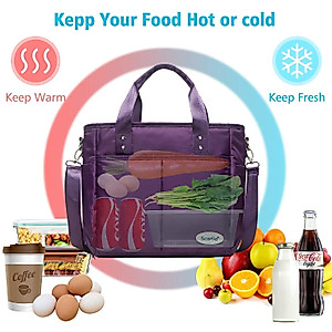 Scorlia Insulated Lunch Shoulder bag and Tote bag, Extra Large Leakproof Lunch Tote Handbag, Durable Reusable Cooler Ladies lunch Box Bag with Side pockets, Tall Drinks Holder for Women Men Work