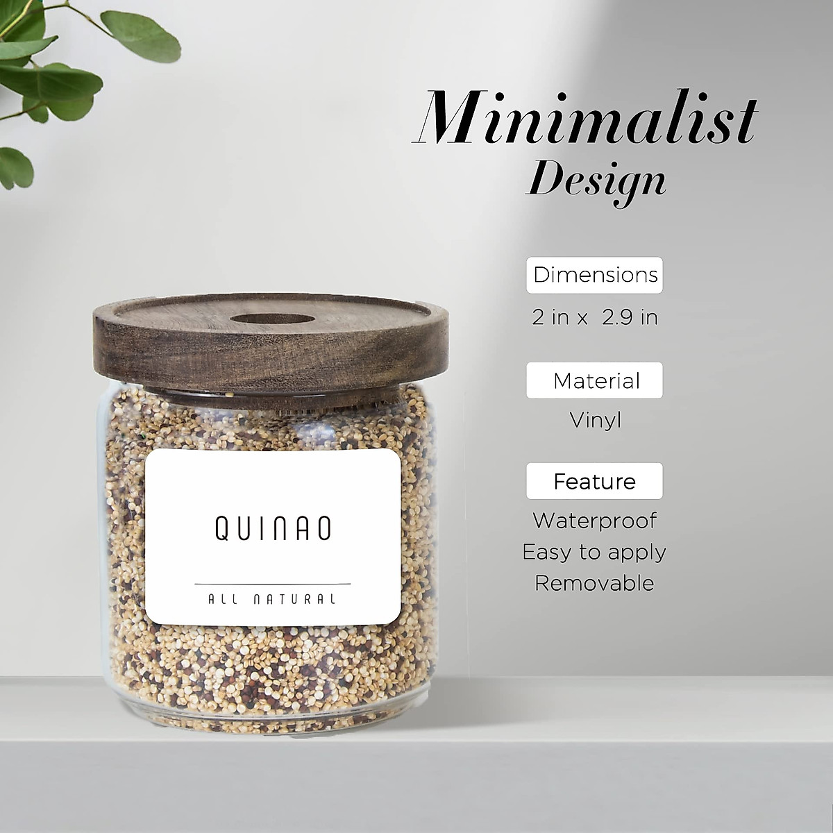 v2croft 134 Pantry Labels for Containers, Minimalist Farmhouse Style, White Matte Stickers Black Text, Preprinted Organizaiton Labels for Jars, Bottles & Canisters Storage Bins(Waterproof)