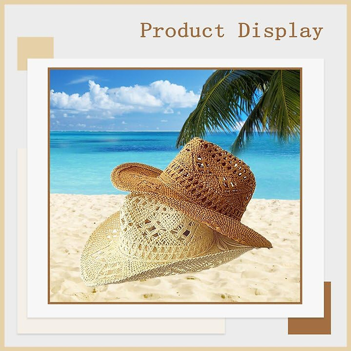 UYIQWCDFPK Straw Cowboy Hats for Women Sparkly Western Cowgirl Hat for Holiday Party Foldable Vacation Beach Sun Hat with Wide Brim,Brown