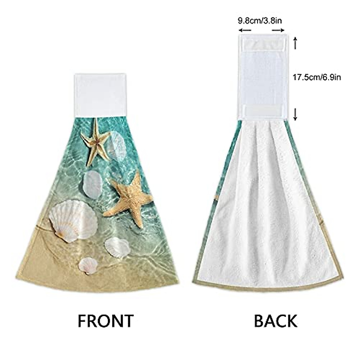 Hanging Towels,2 Pack Kitchen Hand Towel Starfish Seashell On Beach for Hand, Face, Hair, Gym, Yoga, Dishcloth, Kitchen and Bath