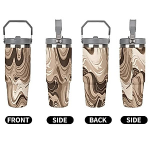 WITHSBKK 30oz Car Cup Taupe And White Printed with Portable, Stainless Steel Travel Mug, Vacuum Insulated Tumbler And Straw, Leakproof for Car & Outdoor, UV Printed Design