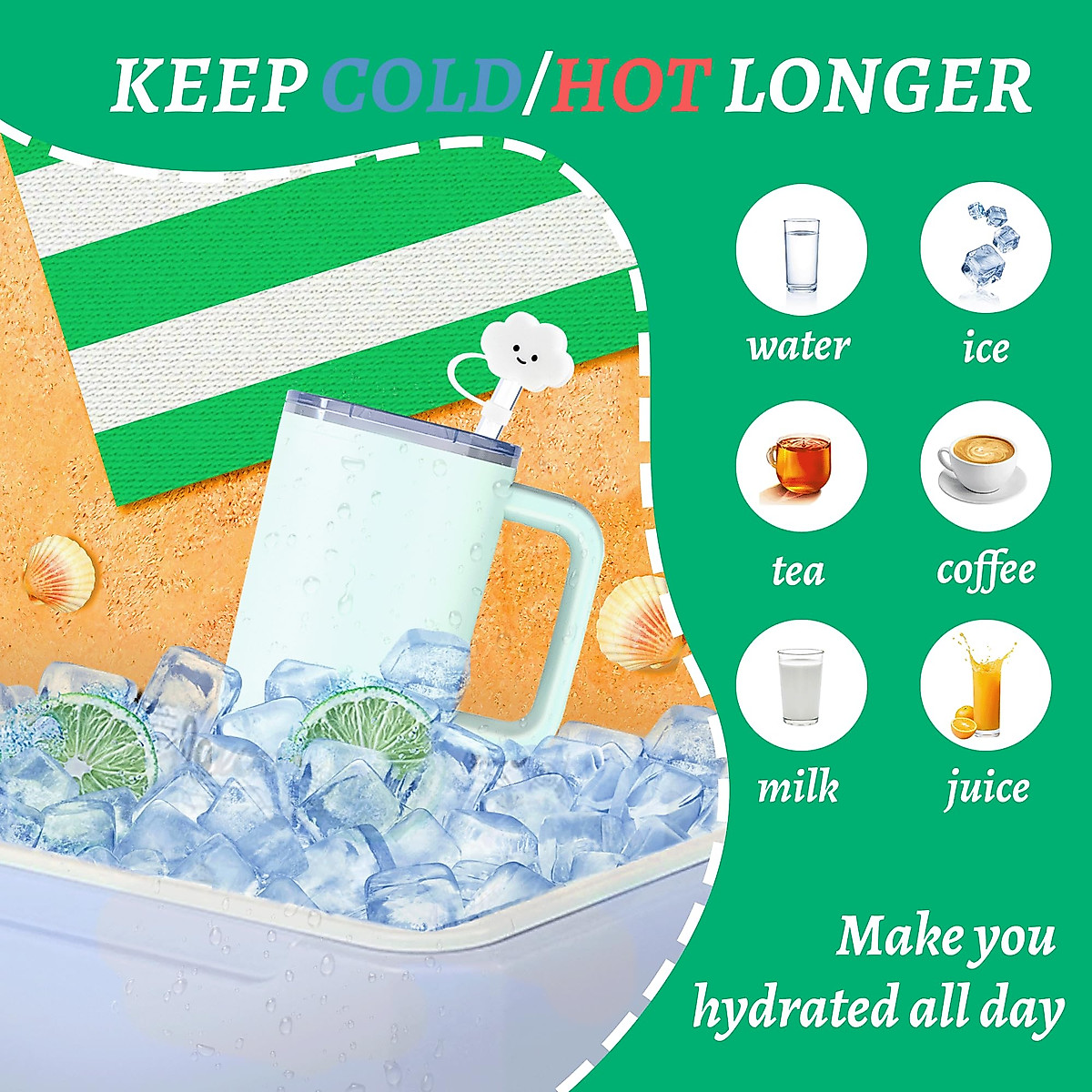 winiwo 40 oz Tumbler with Handle and Straw, D.I.Y Gift for Her, Stainless Steel Travel Mug, Iced Tea or Coffee, Insulated Tumbler with Stickers, Keeps Beverages Cold Up to 24 Hours