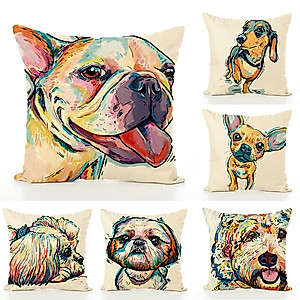 Redland Art Cute Pet German Shepherd Dog Throw Pillow Covers Linen Sofa Decorative Cushion Cases for Home Decor 18×18 Inch