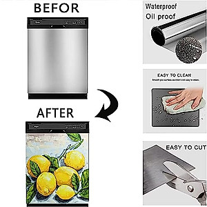 Homa Oil Painting Lemon Decor Dishwasher Magnet Cover Sticker Farmhouse Magnetic Refrigerator Panels Decal Fridge Magnets Stickers 23inch Wx26 H